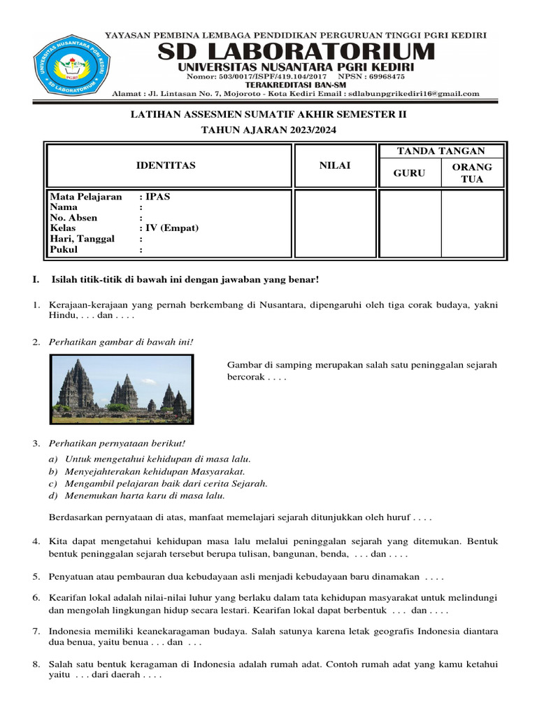 Latihan Soal Akhir Semester II 2023/2024 | PDF