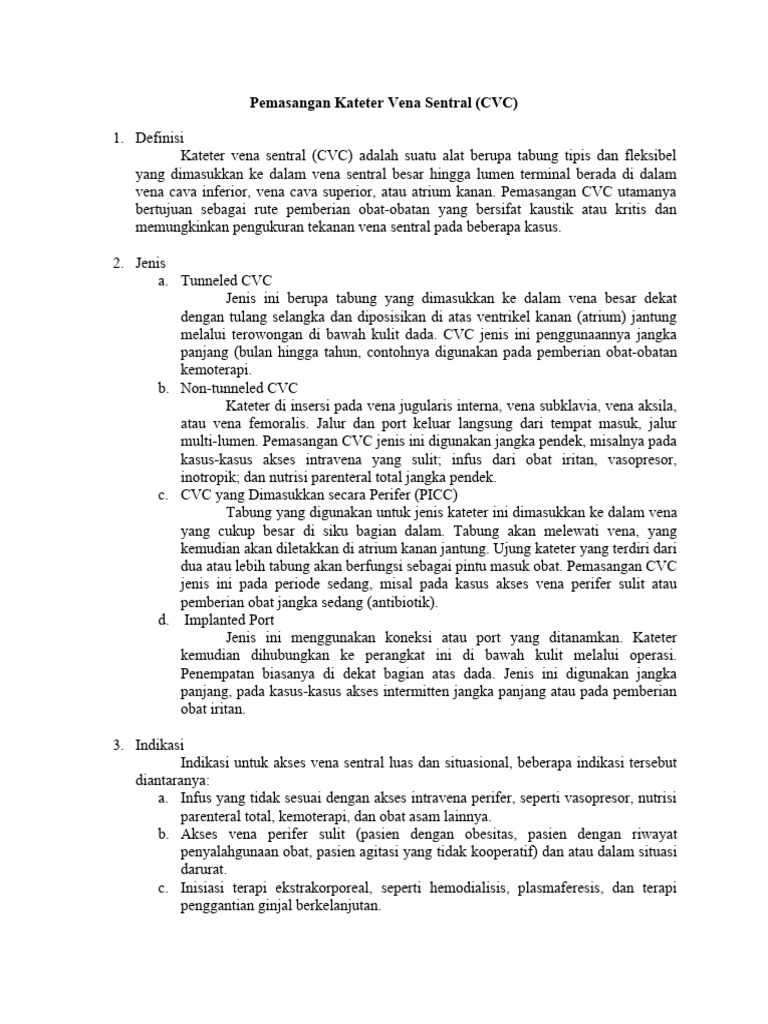 Pemasangan Kateter Vena Sentral (CVC) | PDF