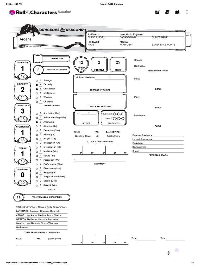 Ardens - Roll20 Characters | PDF | Role Playing Games | Tabletop Games