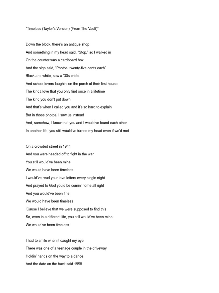 Timeless by Taylor Swift | PDF