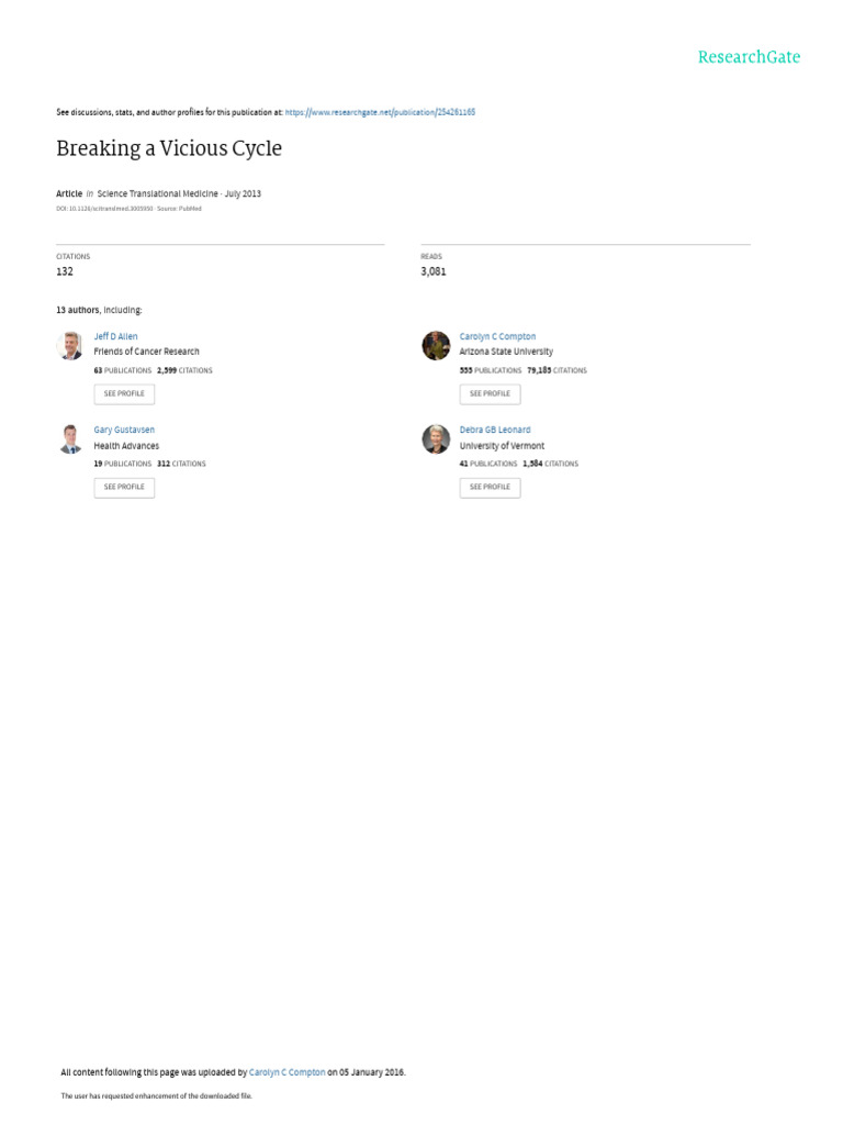 Breaking A Vicious Cycle Pdf Biomarker Cancer
