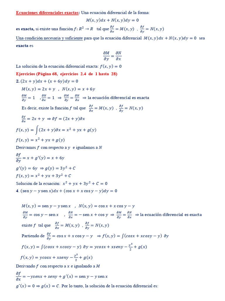 Ecuaciones Diferenciales Exactas. Minas 2024 | PDF | Ecuaciones | Ecuaciones diferenciales