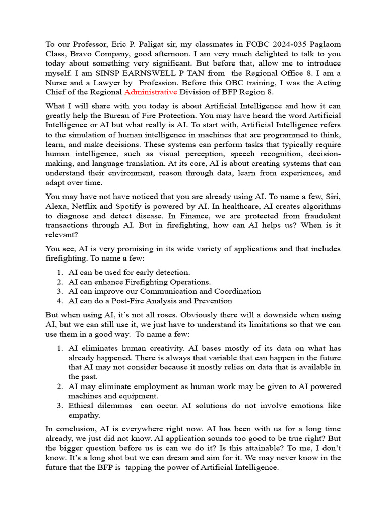 Artificial Intelligence Speech | PDF | Artificial Intelligence ...