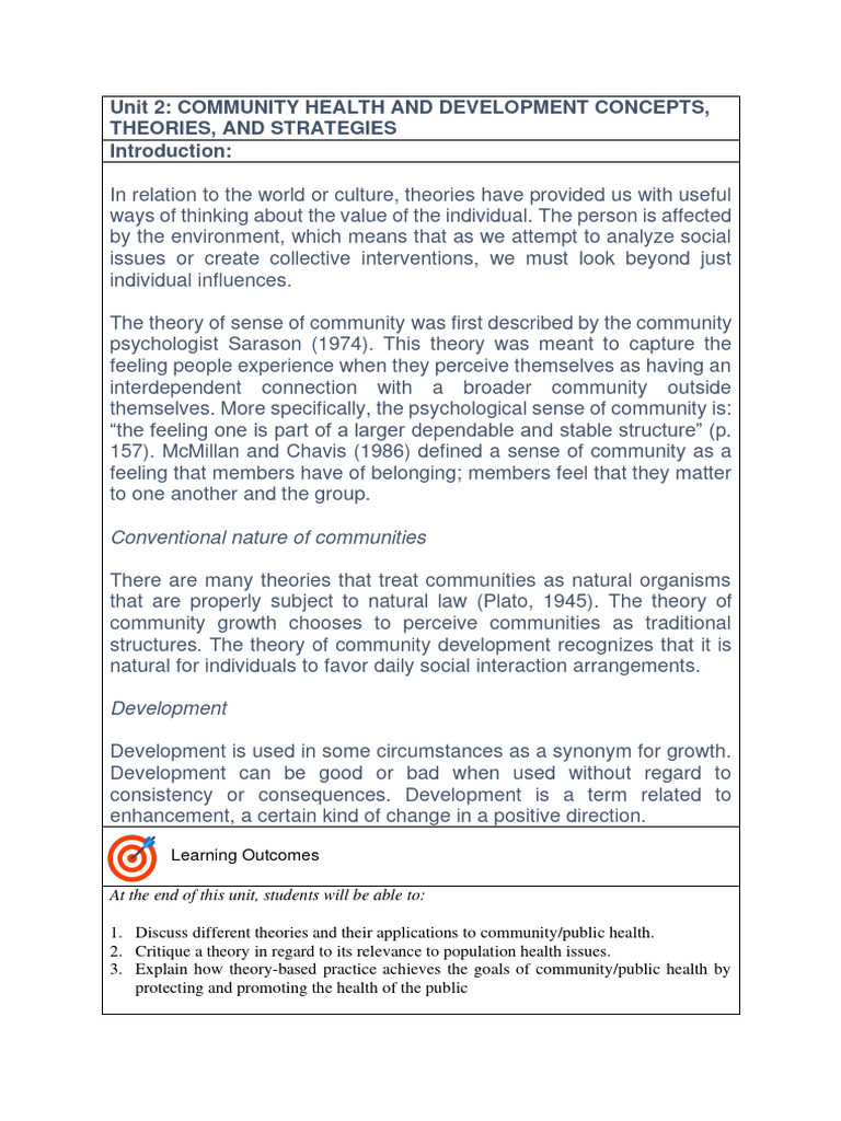 Unit 2-Community Health and Development Concepts, Theories, and ...