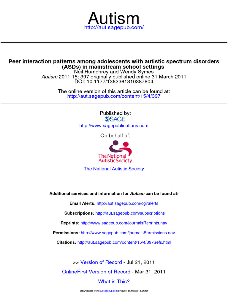 397.full Articulo Humprey Integracion | Download Free PDF | Autism Spectrum | Behavioural Sciences