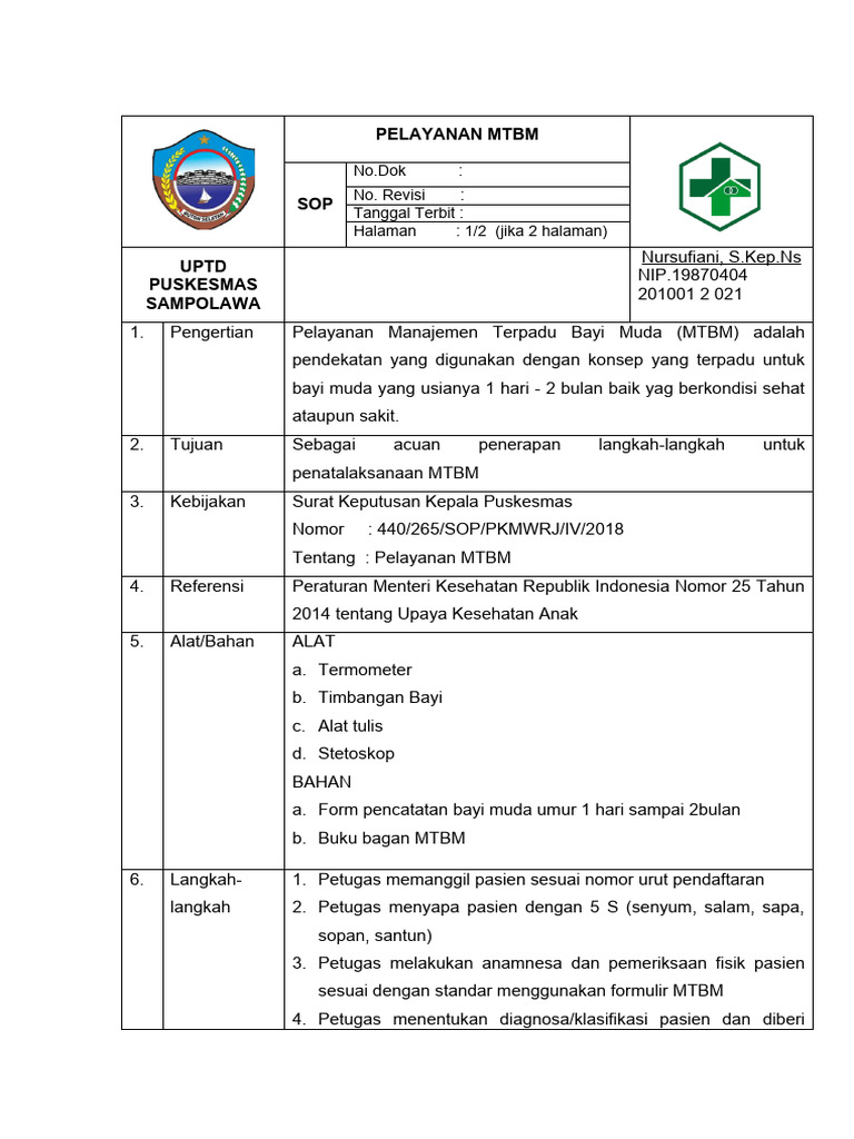 Sop Pelayanan MTBM | PDF