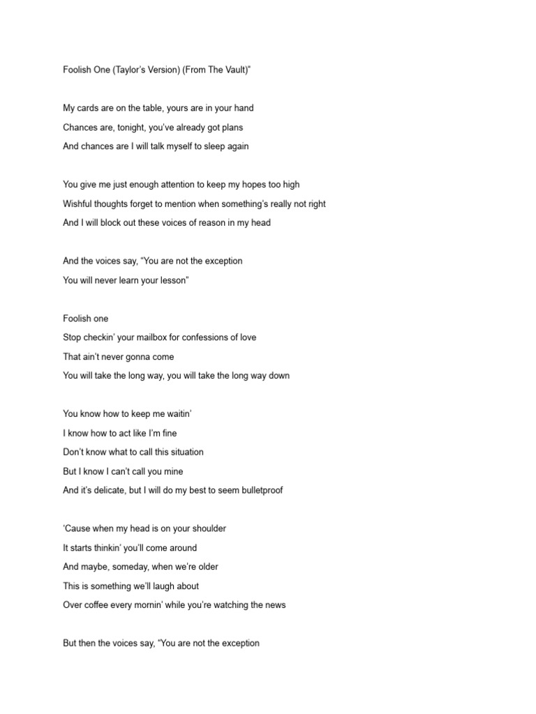 Foolish One by Taylor Swift | PDF
