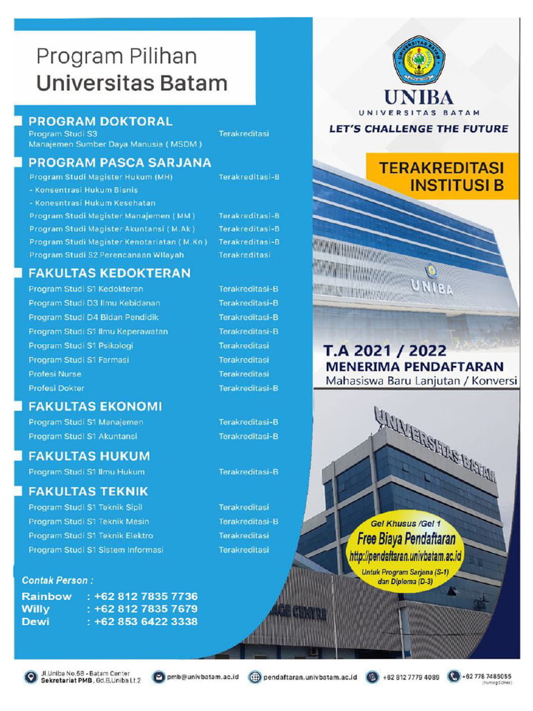 Biaya Kuliah S2 di Uniba Batam 2025 | PDF