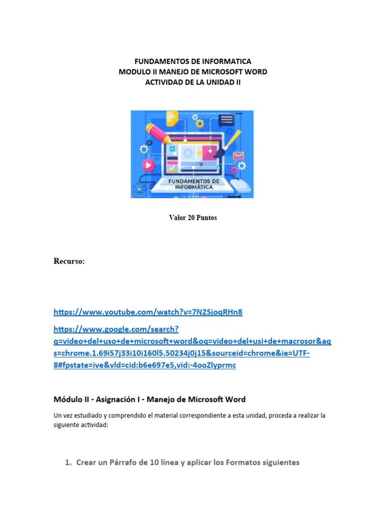 Actividad I. Manejo de Word Mod. 2 | PDF | Microsoft Word