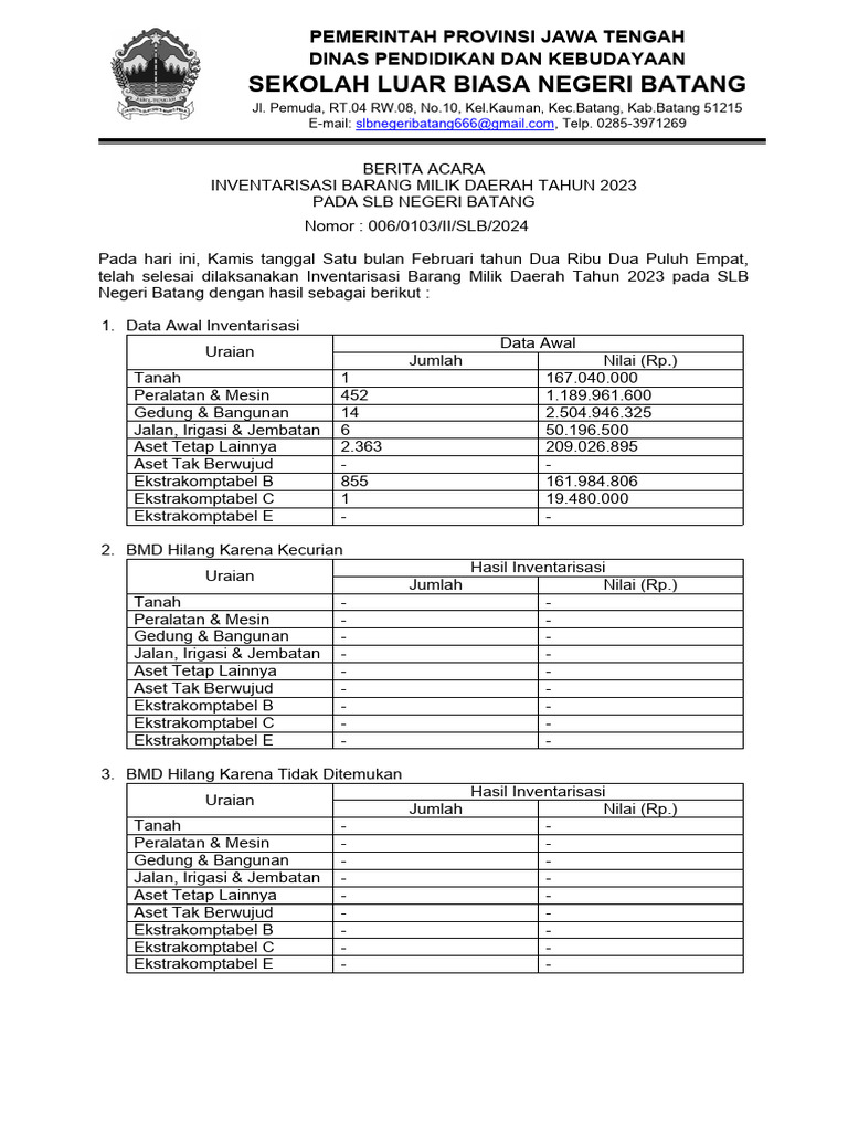Satpen - Format Berita Acara Sensus BMD 2023 | PDF