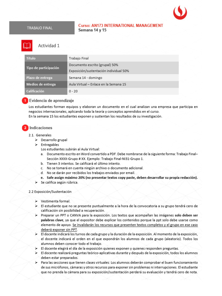 Trabajo Final AN173 International Management 2024 | PDF | Business ...