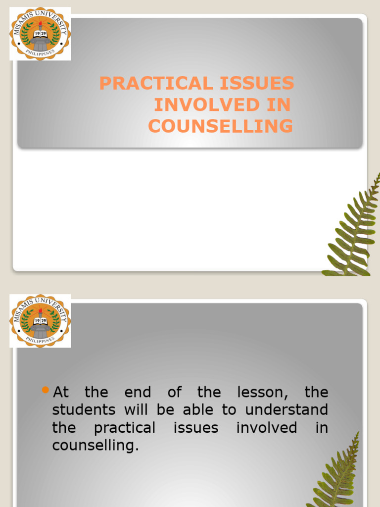 Practical Issues Involved in Counselling | Download Free PDF ...