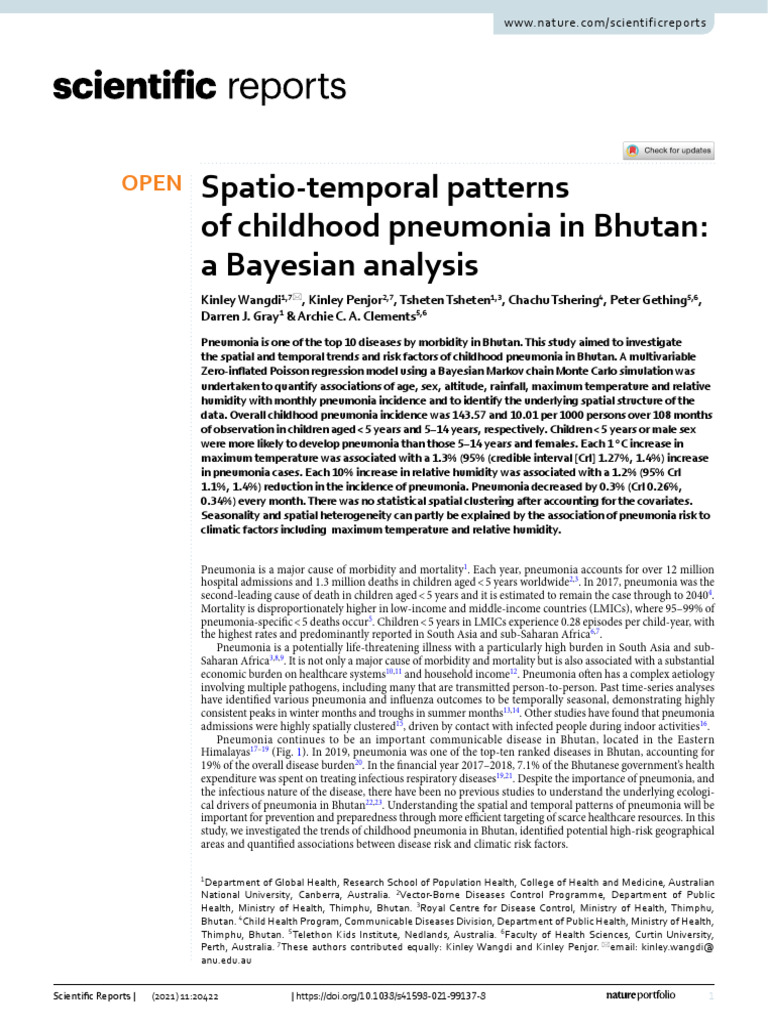 Spatio Temporal Patterns of Childhood Pneumonia in Bhutan: A Bayesian Analysis | PDF | Pneumonia ...