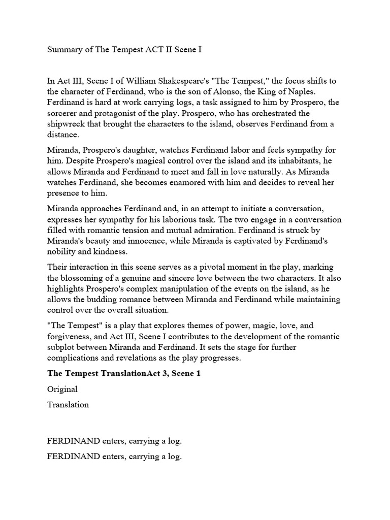 Summary of The Tempest ACT II Scene I | PDF | The Tempest