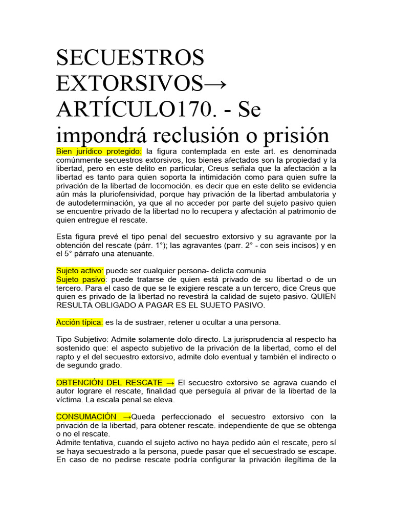 Secuestros Extorsivos: Análisis Legal | PDF