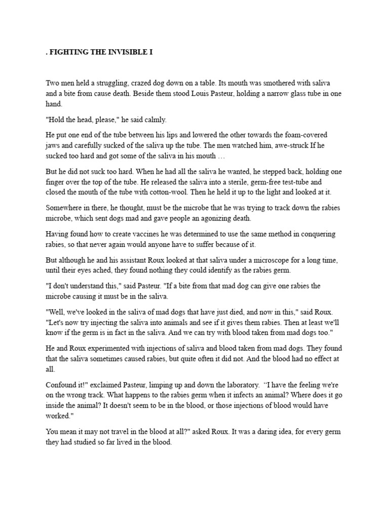 Fighting The Invisible I | Download Free PDF | Rabies | Louis Pasteur