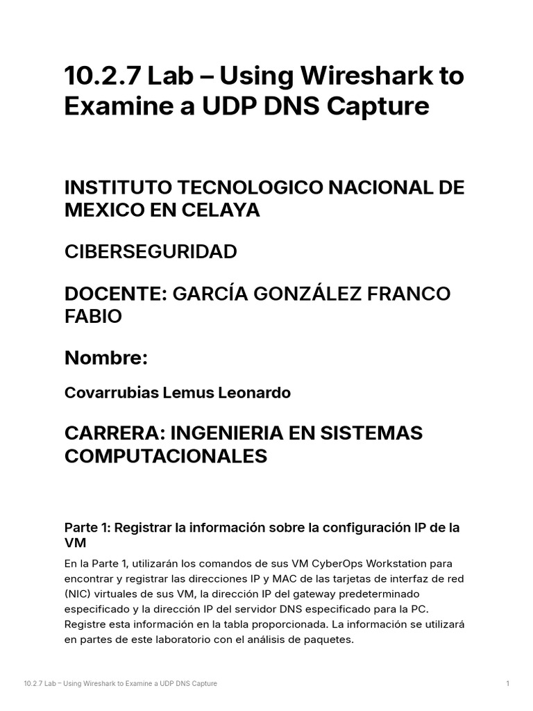 10 2 7 Lab - Using Wireshark To Examine A UDP DNS | PDF | sistema de nombres de dominio ...