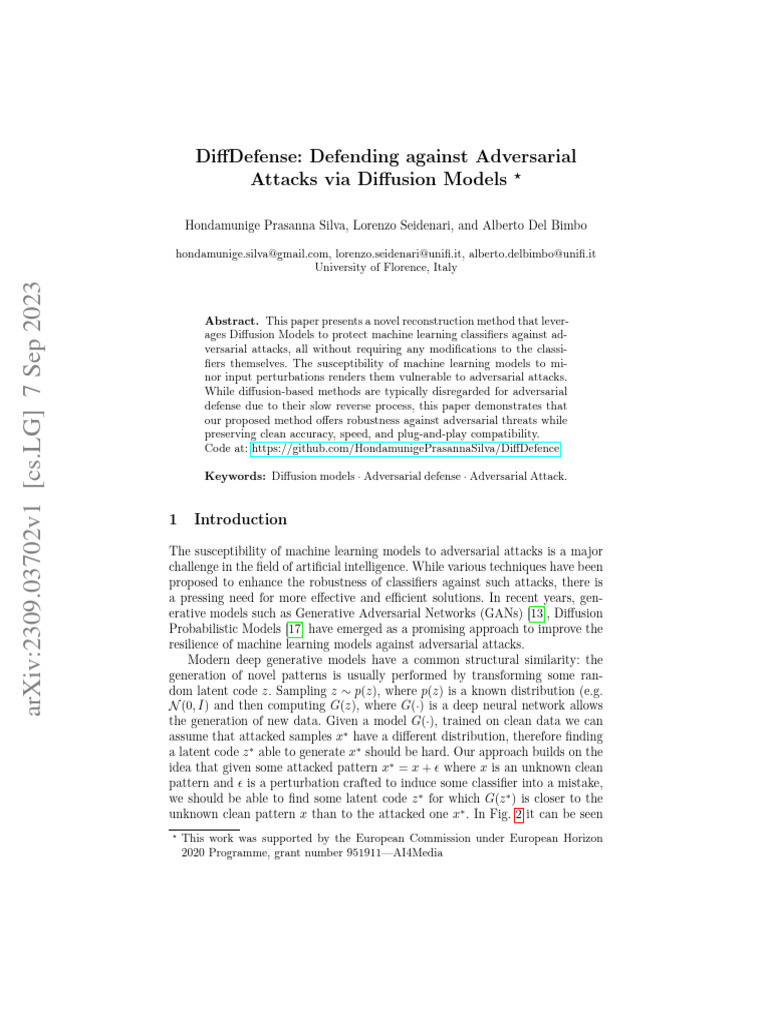 Diffdefense: Defending Against Adversarial Attacks Via Diffusion Models | PDF | Machine Learning ...