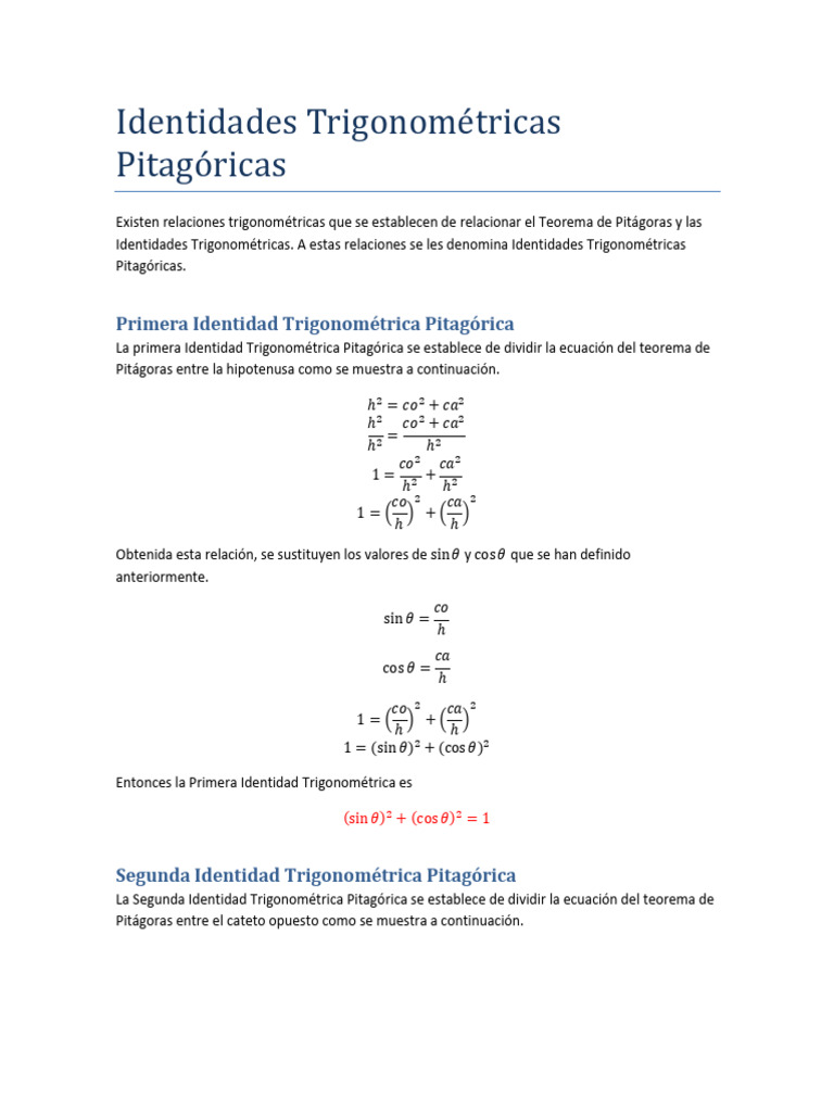 Identidades Trigonom-Ticas Pitag-Ricas y Aplicaci-N | PDF | Funciones ...