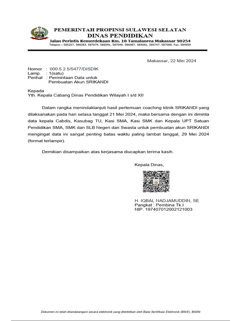 Surat Permintaan Data Srikandi | PDF