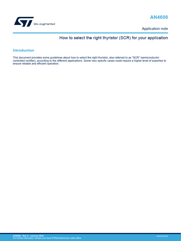 An4608 How To Select The Right Thyristor Scr For Your Application Stmicroelectronics Pdf