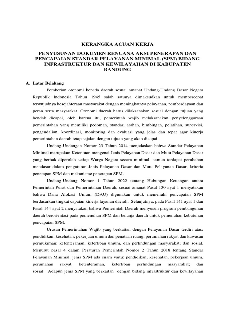 Rencana Aksi SPM Infrastruktur Bandung | PDF