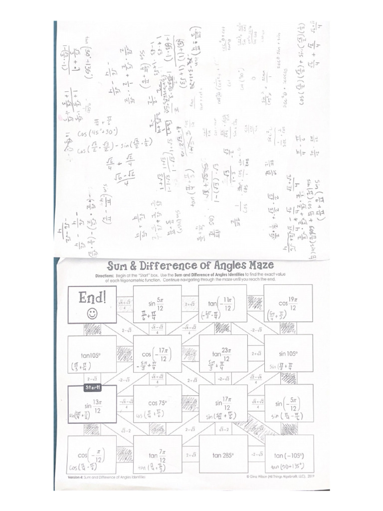 Sum & Difference of Angles Maze | PDF