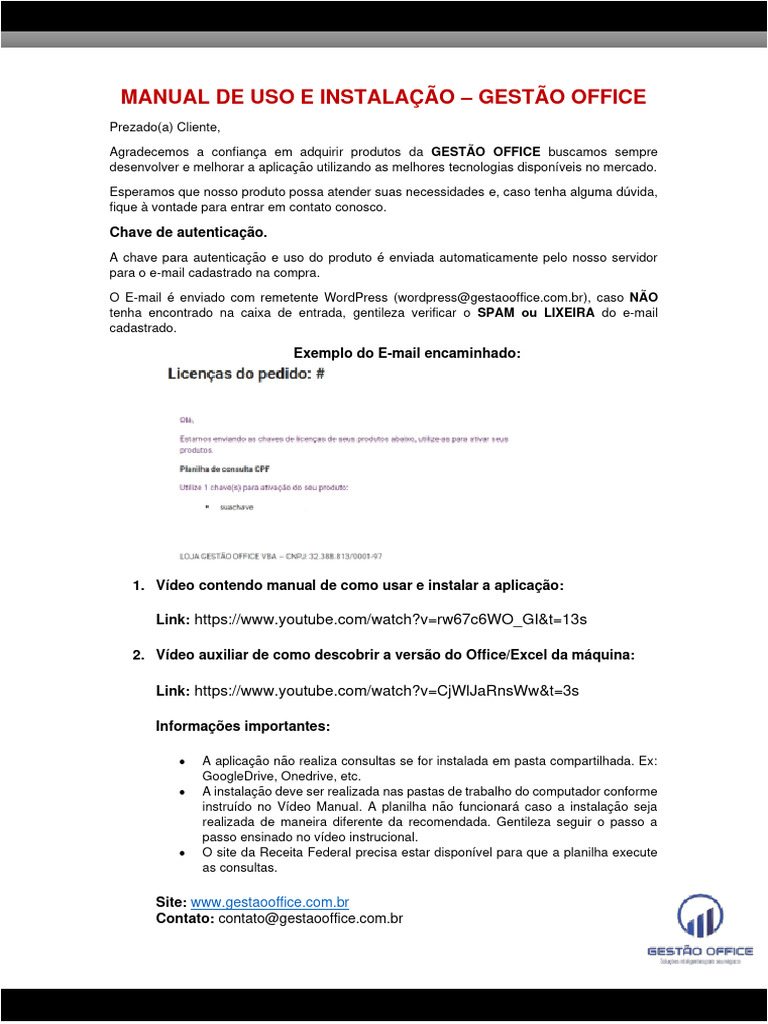 Manual de Uso e Instalação Gestão Office | PDF