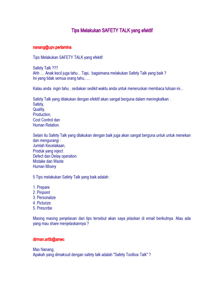 Tips Efektif untuk Safety Talk | PDF