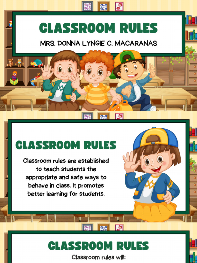 Colourful Cartoon Elementary Classroom Rules Educational Presentation | PDF