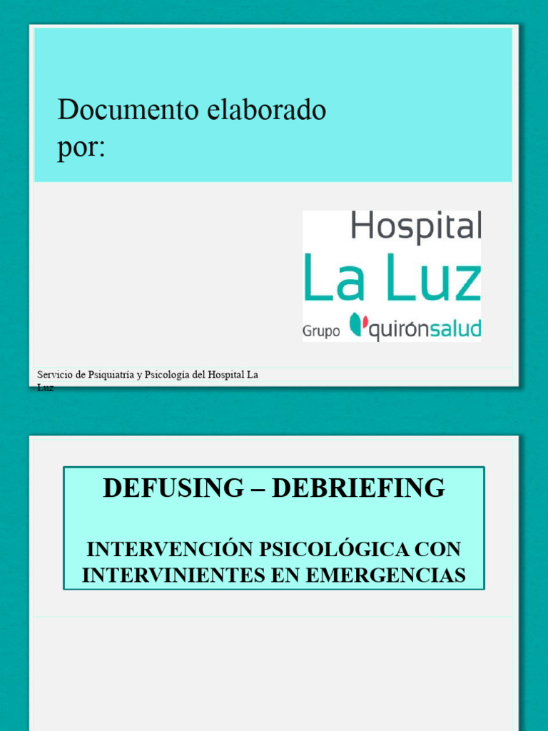 Defusing Debriefing 1.Pptx 1 | PDF | Estrés (biología) | Trauma psicólogico
