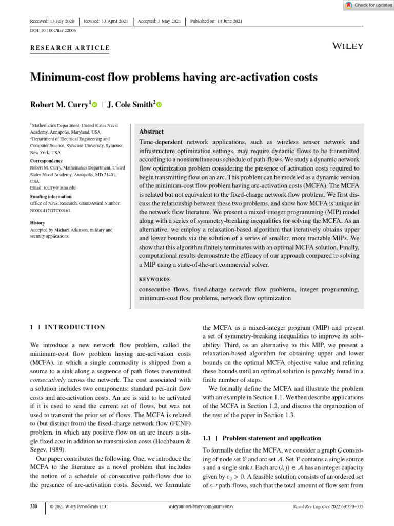 Minimum Cost Flow Problems Having Arc Activation Costs | PDF | Mathematical Optimization ...