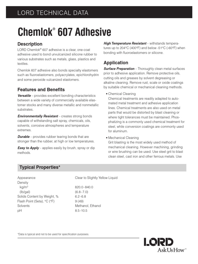 Chemlok 607 Adhesive Lord Corporation | PDF | Adhesive | Metals