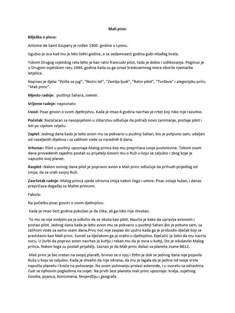 Mali Princ-Lektira | PDF