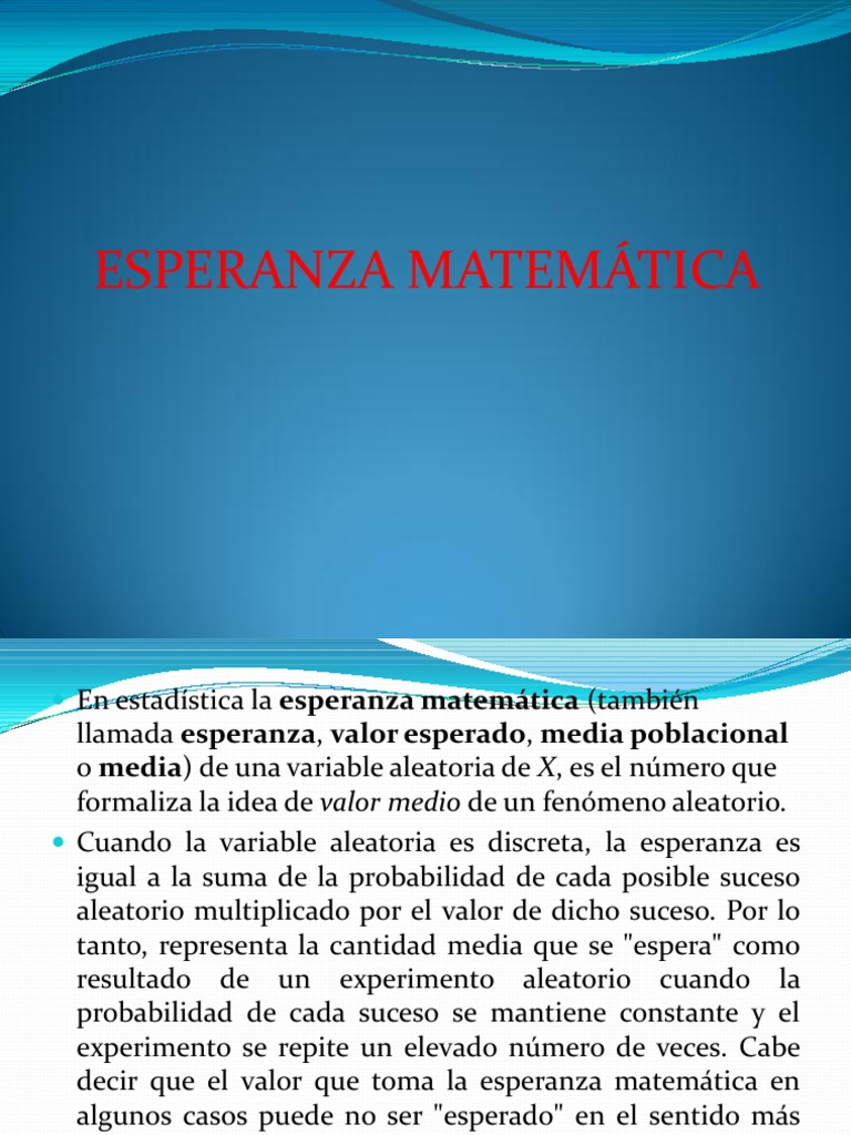 Esperanza Matematica | PDF | Variable aleatoria | Valor esperado