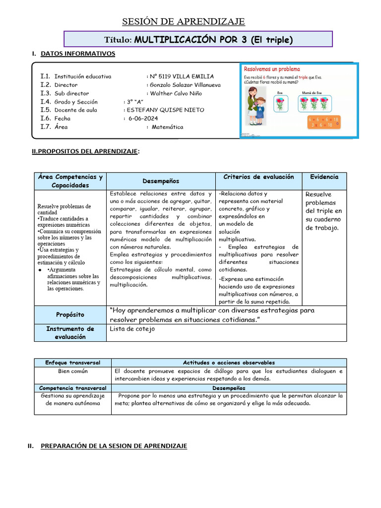Sesión Matemática - 6-06 | PDF | Aprendizaje | Evaluación