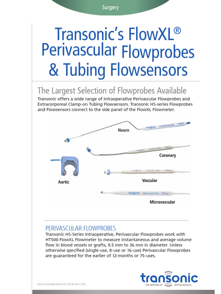 FlowXL Flowprobes and Sensors (CV-702-ds) Rev A | PDF | Blood Vessel | Coronary Circulation