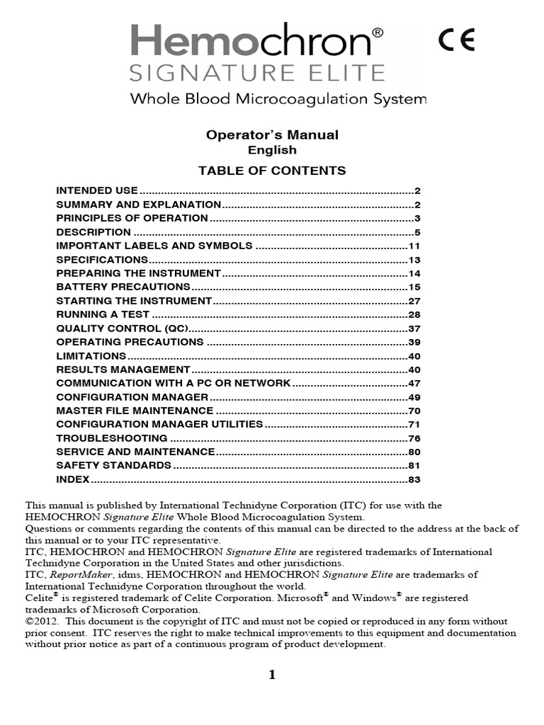 Hemochron Signature Elite Blood Coagulation Analyzer | PDF | Coagulation