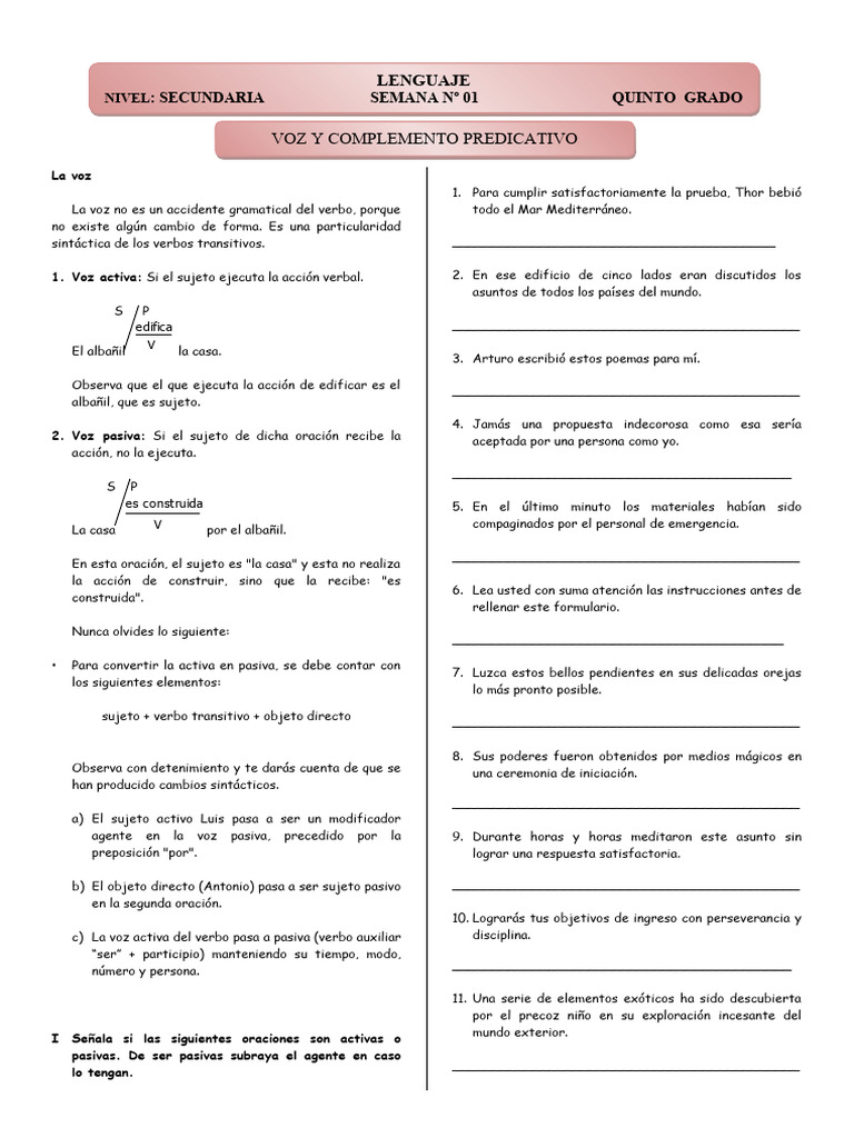 Oraciones Activas y Pasivas para Niños | PDF | Oración (Lingüística ...