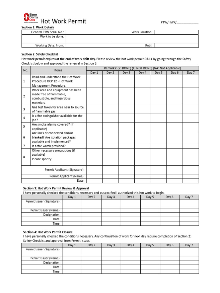 04 Hot Work Permit | Download Free PDF | Safety | Occupational Safety ...