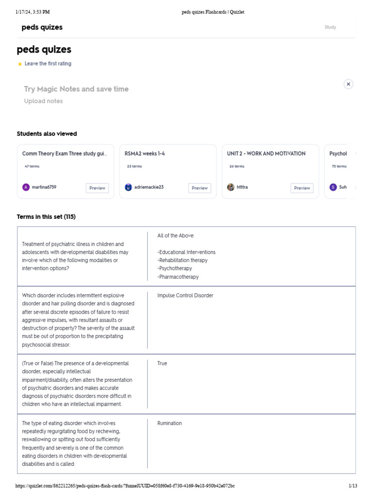 Peds 2 Quizes Flashcards - Quizlet | PDF | Mental Disorder | Attention ...