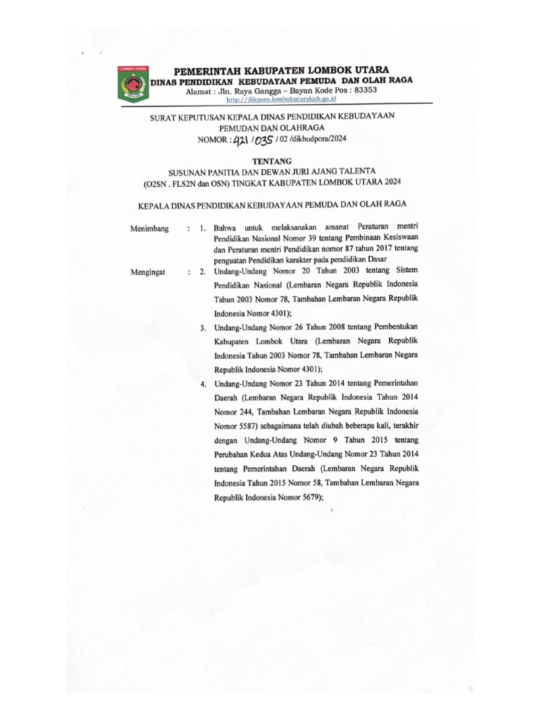 SK Ajang Talenta Terbaru 2024 | PDF