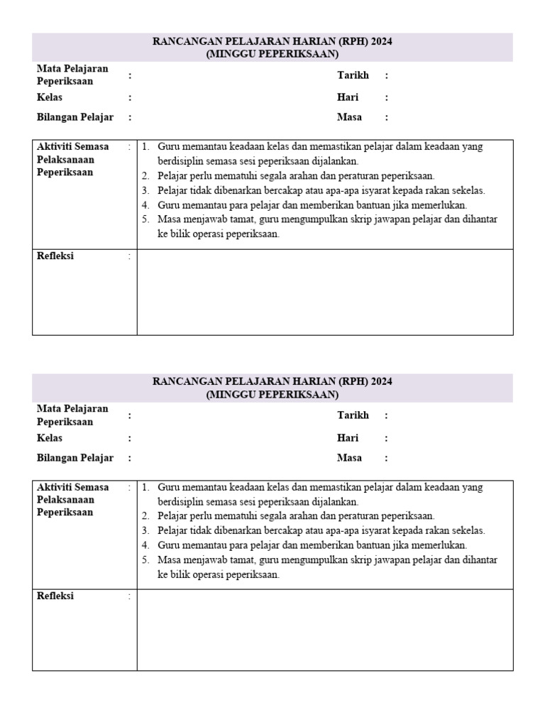 Template RPH (Peperiksaan) | PDF