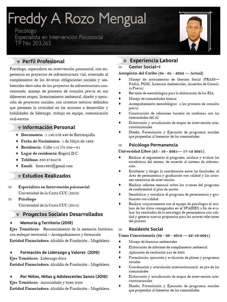 CV Freddy Rozo 2024 Anexos | PDF | Evaluación de impacto ambiental