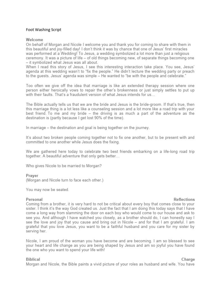 Foot Washing Ceremony Script | PDF | Jesus | Wedding