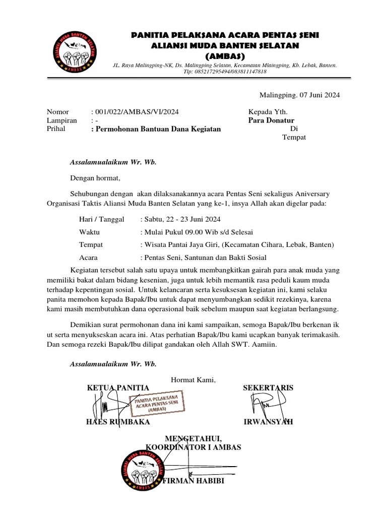 SURAT PERMOHONAN DANA Dan RAB | PDF