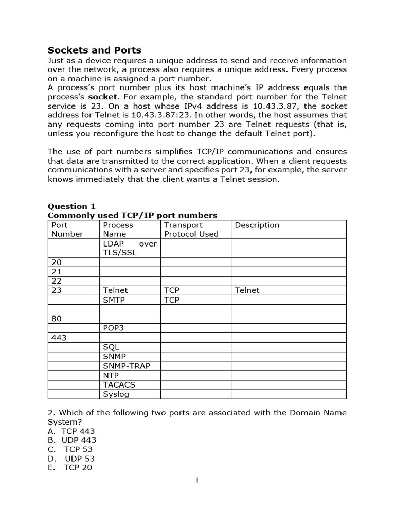 Sockets and Ports Assignment | PDF | Port (Computer Networking ...
