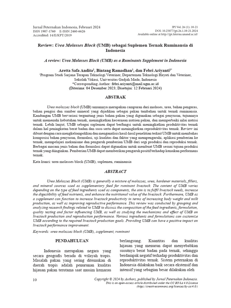 Urea Molasses Block (UMB) Sebagai Suplemen Ternak Ruminansia Di ...