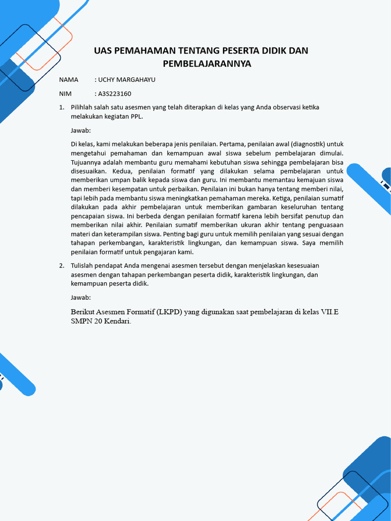Uas Pemahaman Tentang Peserta Didik Dan Pembelajarannya | PDF