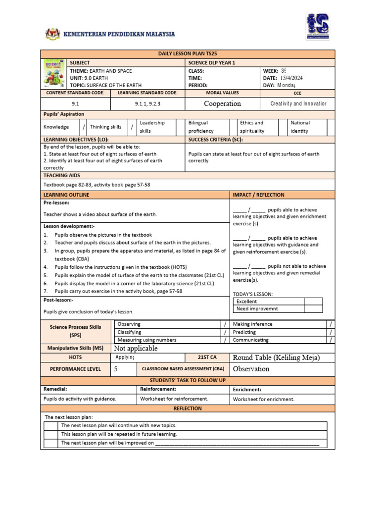 SC DLP Y1 TS25 (Unit 9) (Week 35-36) | Download Free PDF | Lesson Plan | Teachers